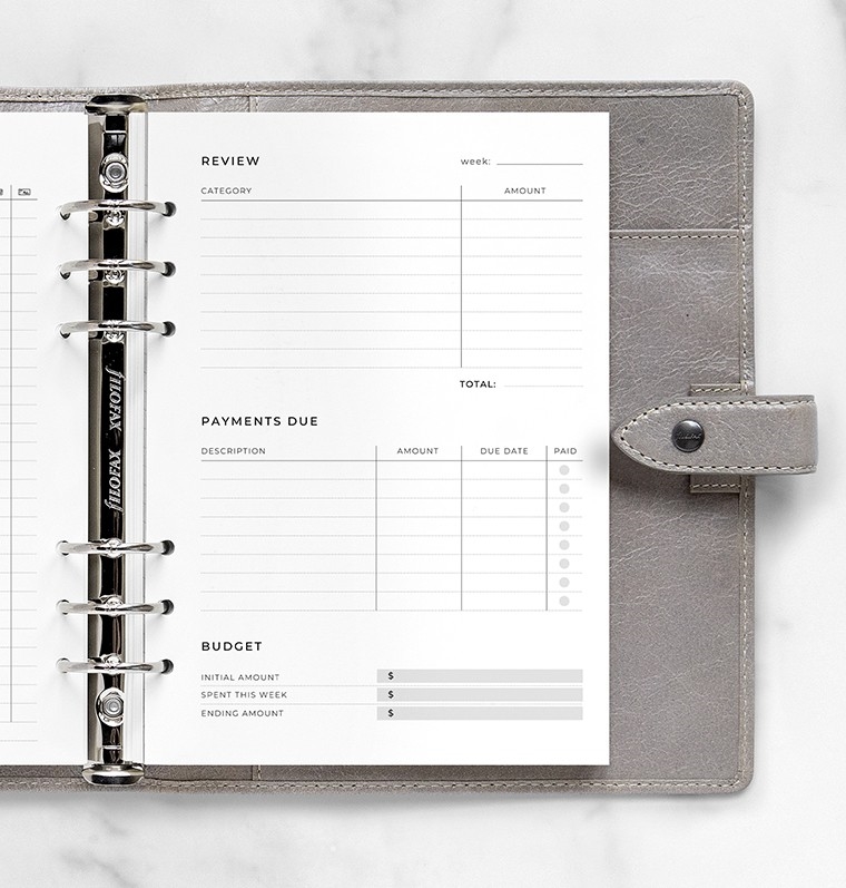 Filofax A5 Expense Tracker Sheets