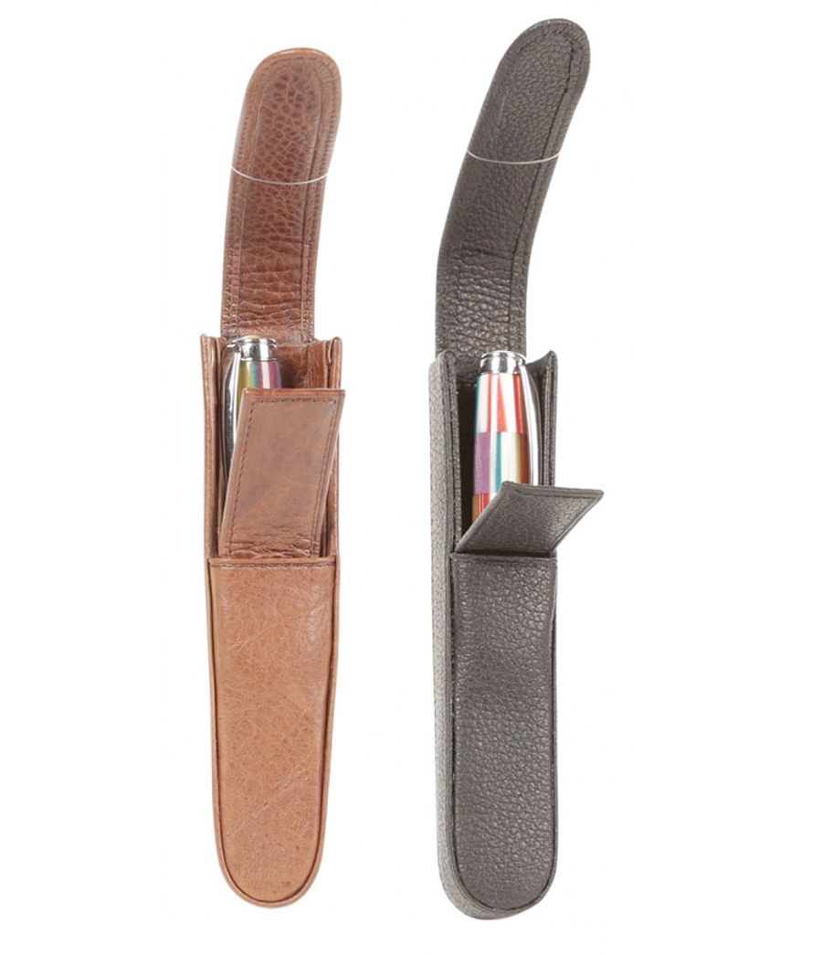 Aston Leather Hard Single Slot Pen Pouch With Front Flap