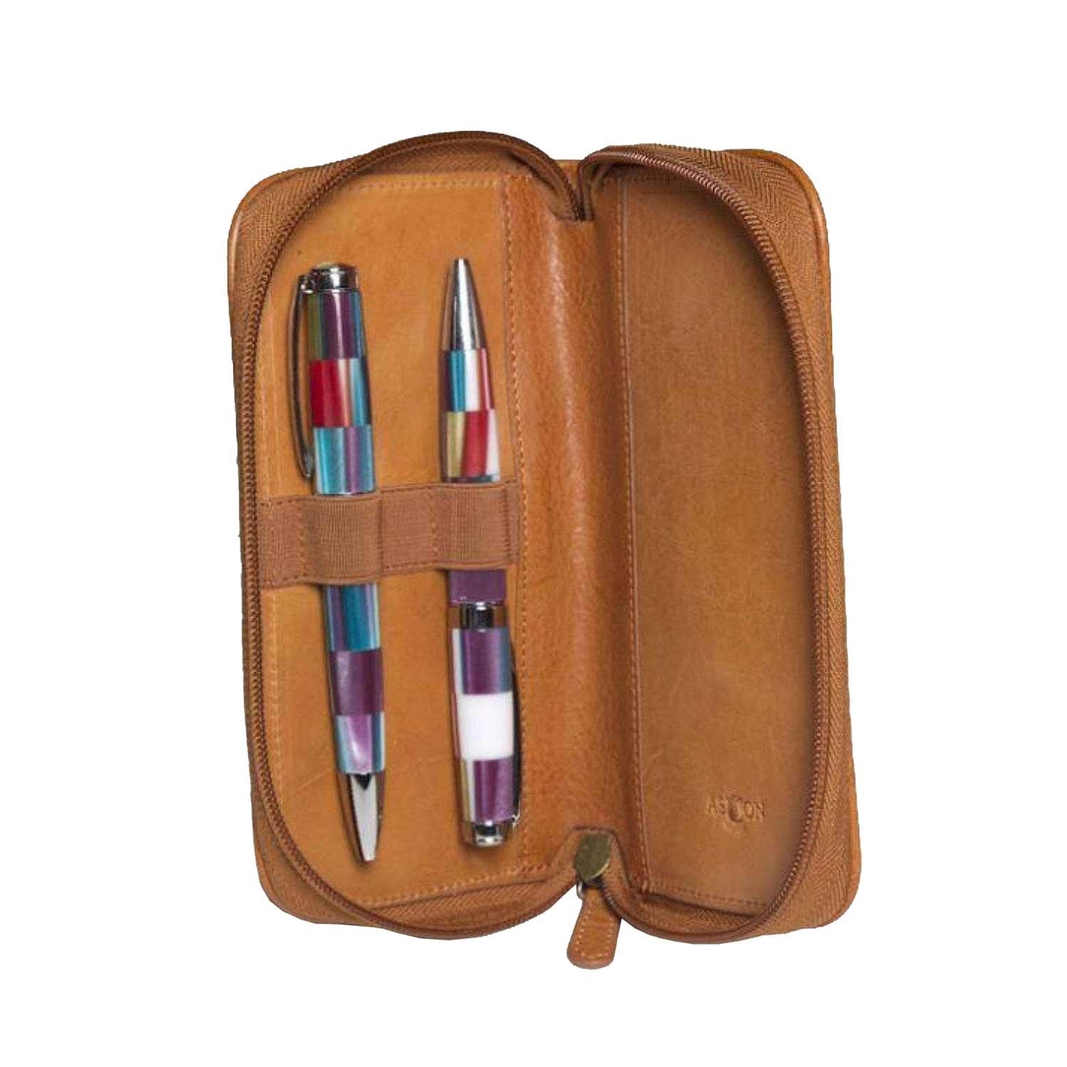 Aston Leather Zippered 2 slot pen case