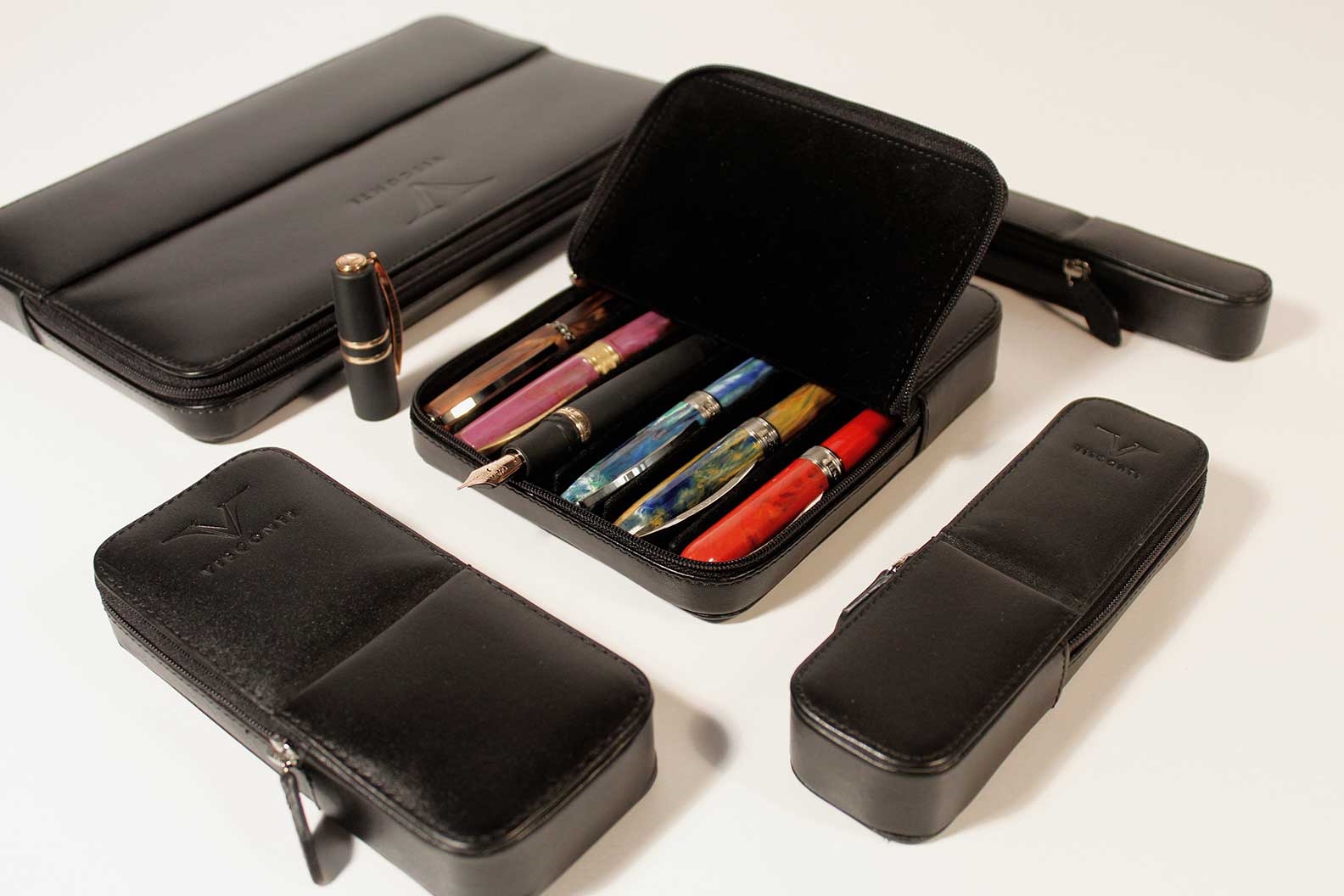 Visconti Classic Leather Zipped Pen Case 2/slot Black