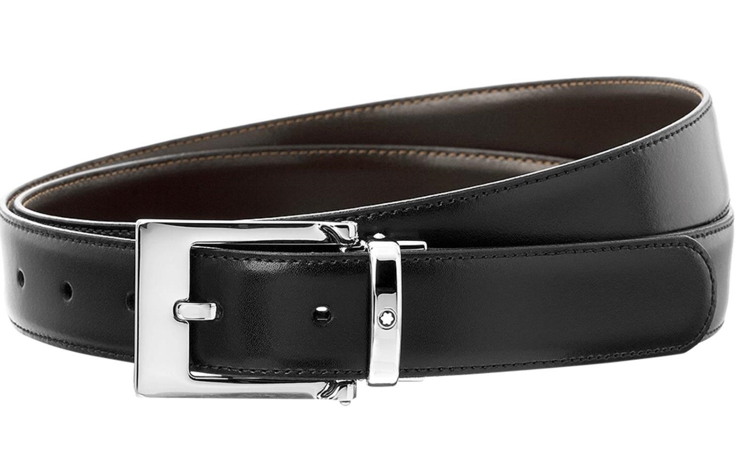 Montblanc Rectangular Pin Buckle Reversible Leather Belt - Black/Brown