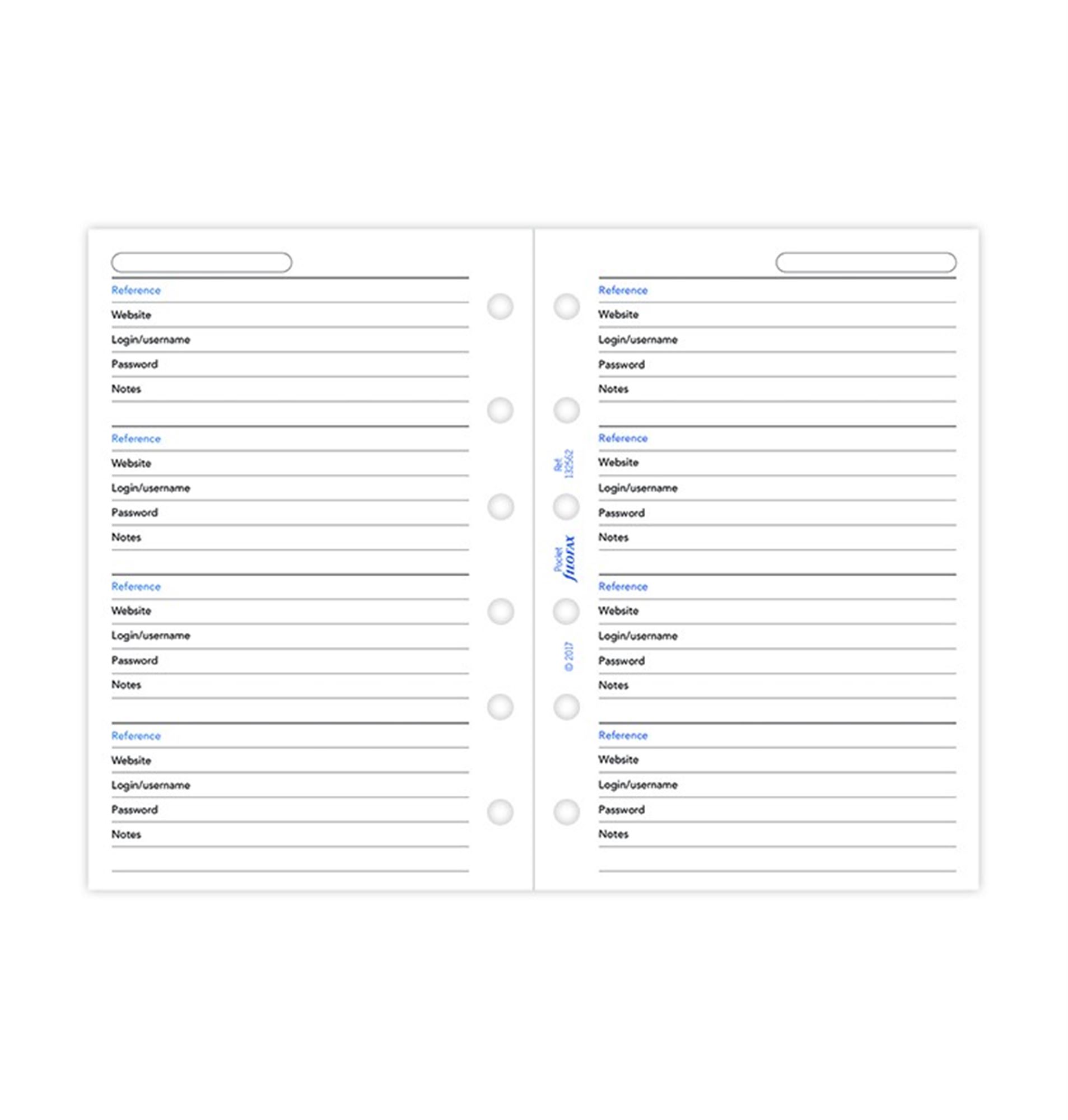 FILOFAX POCKET PASSWORD PAPER