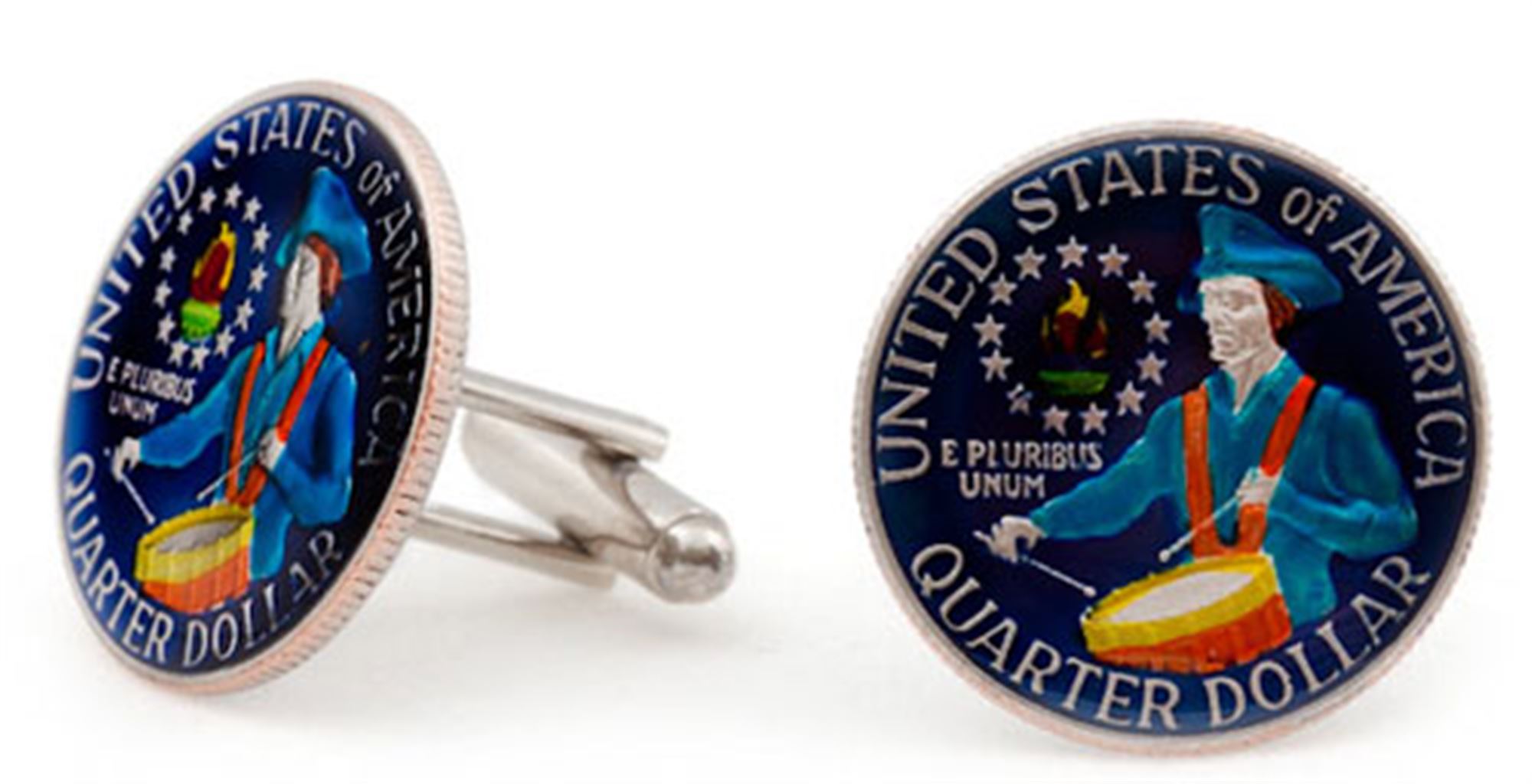 Silver Star USA Bicentennial Drummer Quarter Coin Cufflinks