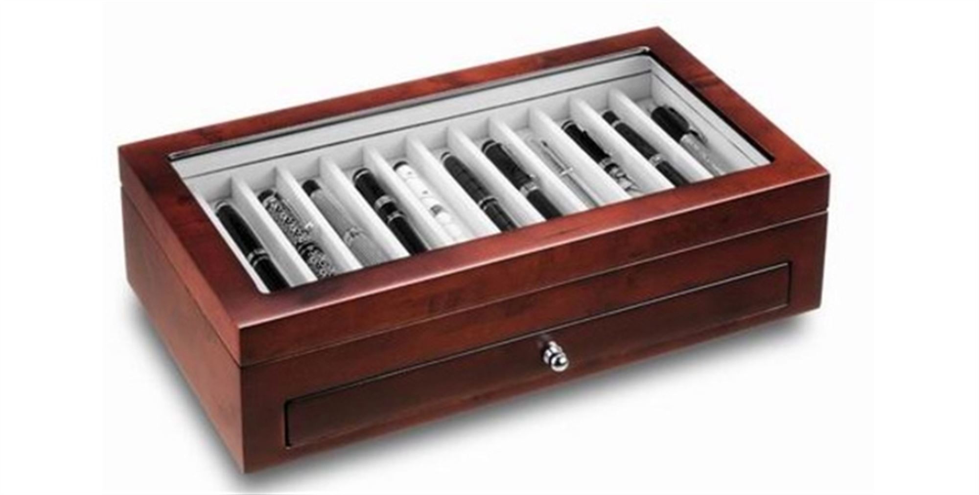 Brown Lacquer 22-Slot Wood Pen Box