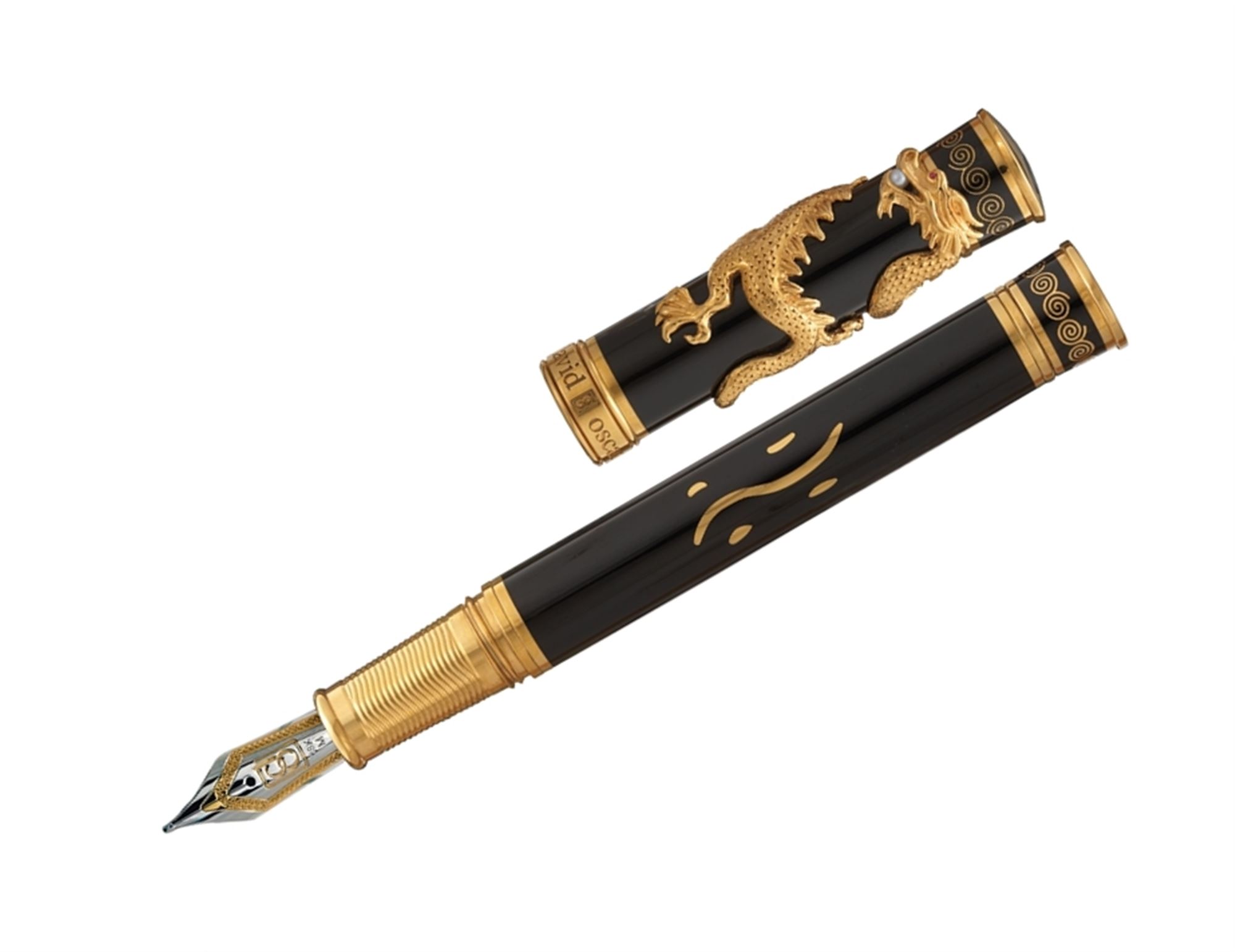David Oscarson Limited Edition Black Water Dragon Fountain Pen - Black