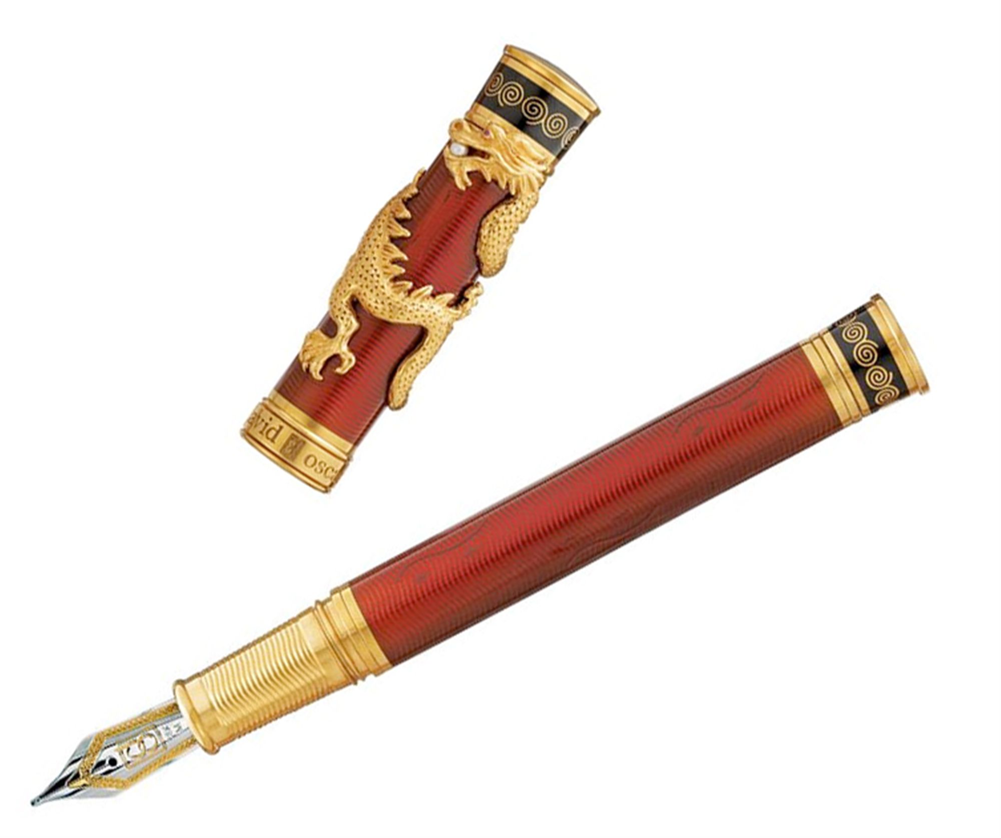 David Oscarson Limited Edition Black Water Dragon Fountain Pen - Red