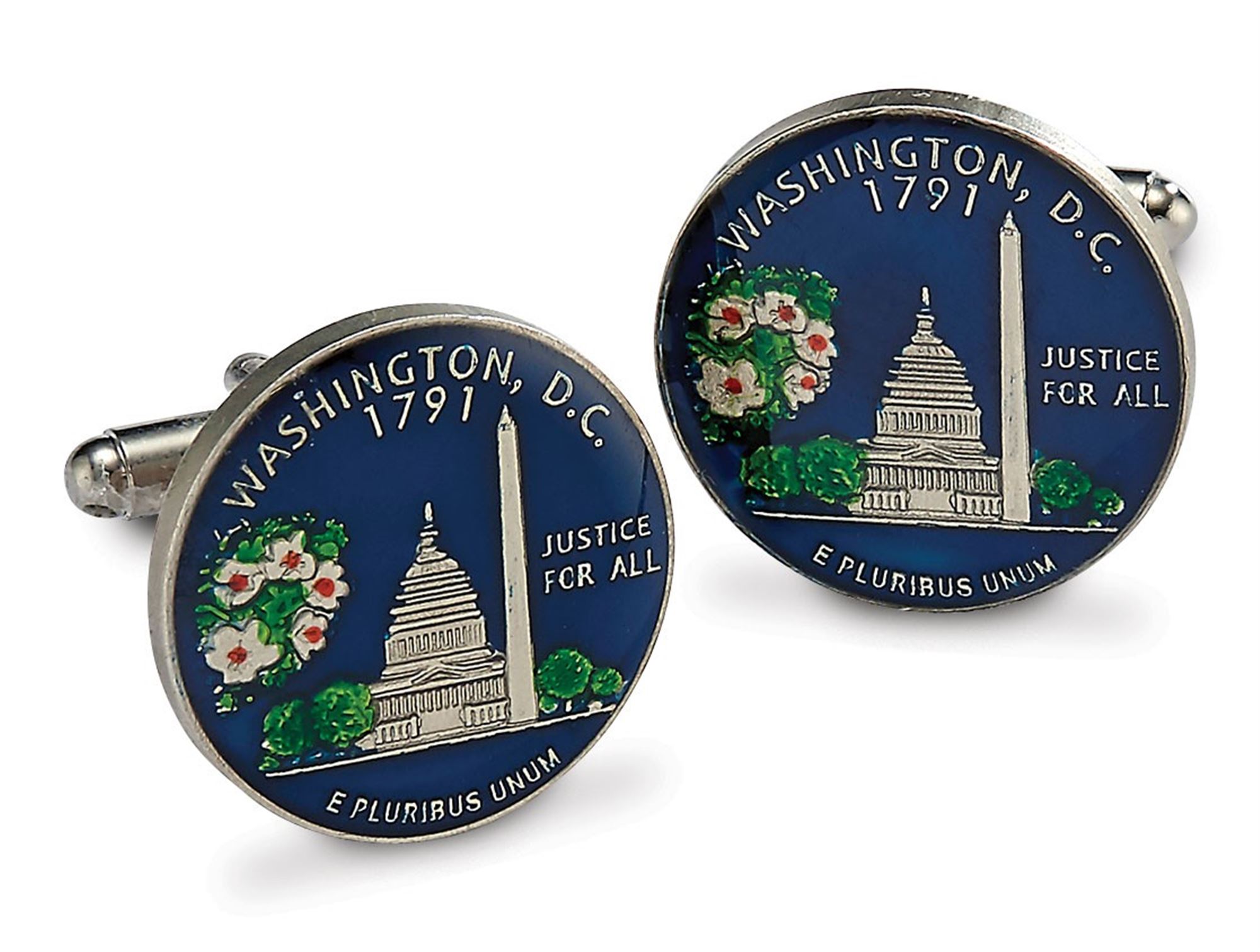 Silver Star Washington DC Coin w/Cherry Blossom Cufflinks