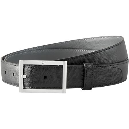 Montblanc Rectangular Pin Buckle Reversible Leather Belt - Black/Grey