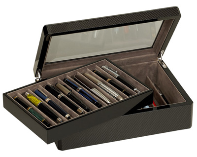 Venlo Carbon Fiber 20 Slot Pen Case With Glass Top