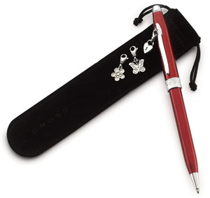 Cross Sentiment Red Ballpoint Pen with Flower and Butterfly Charms