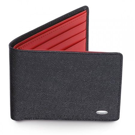 Dalvey Slim Black Leather Wallet Red Trim