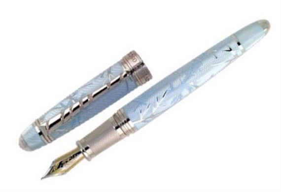 David Oscarson Winter Fountain Pen Sterling With Enamel - Blue Medium