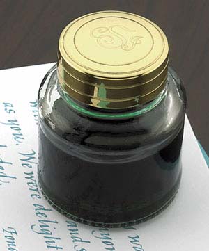 Glass Ink Bottle With Brass Cap